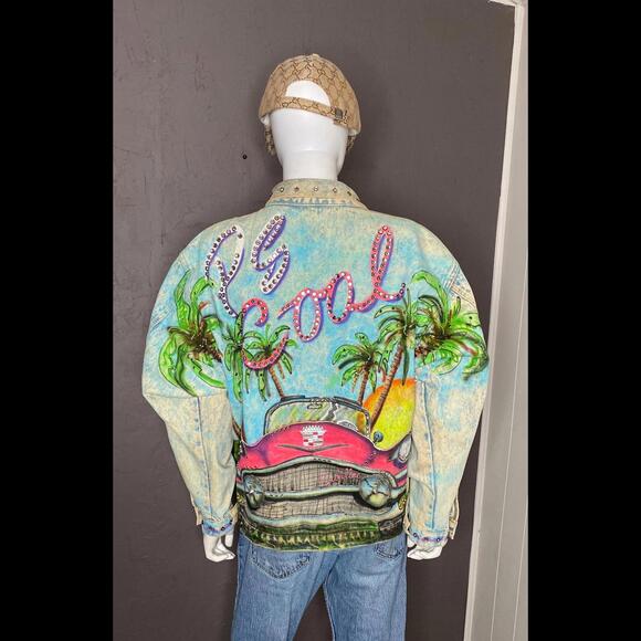 Jackets & Coats | 198s Airbrushed Bedazzled Denim Jacket Pink Cadillac ...